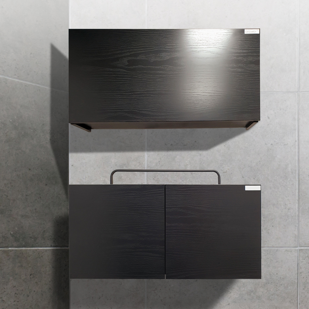 미니 욕실 플랩 수납장 블랙 수건장 상단장 하단장 세트 - 온채널